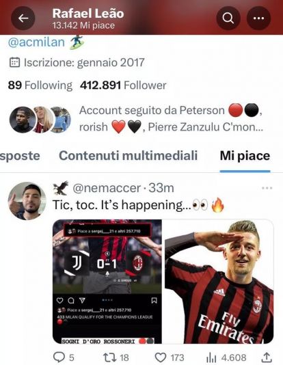 Photo: Milinkovic-Savic and Leao fuel Milan rumours with social clues