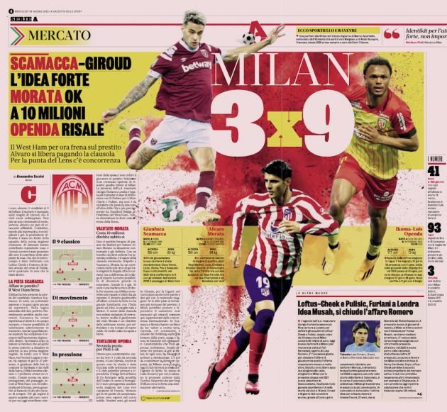 GdS: Scamacca, Morata, Openda - Milan targeting three very different No.9s