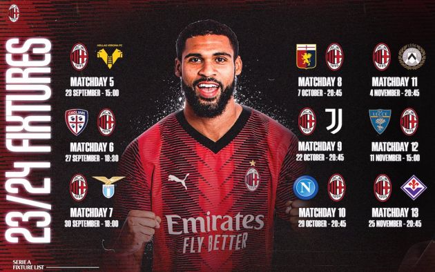 Official: Dates and times for Milan’s games in rounds 5-19 confirmed