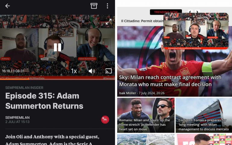 SempreMilan Podcast increases functionality with Substack - useful features