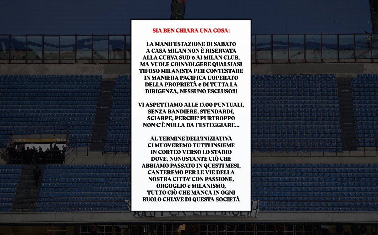 Curva Sud invite all fans to pre-Monza protest: "We will sing through ...