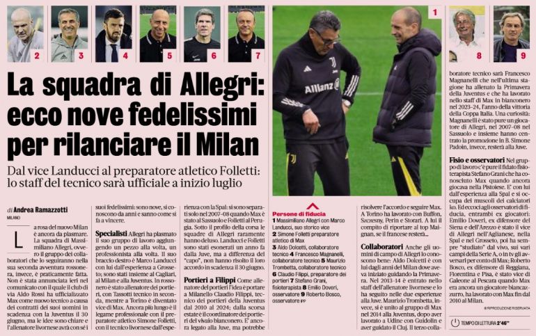 GdS: Allegri puts together technical staff for Milan tenure - the names ...