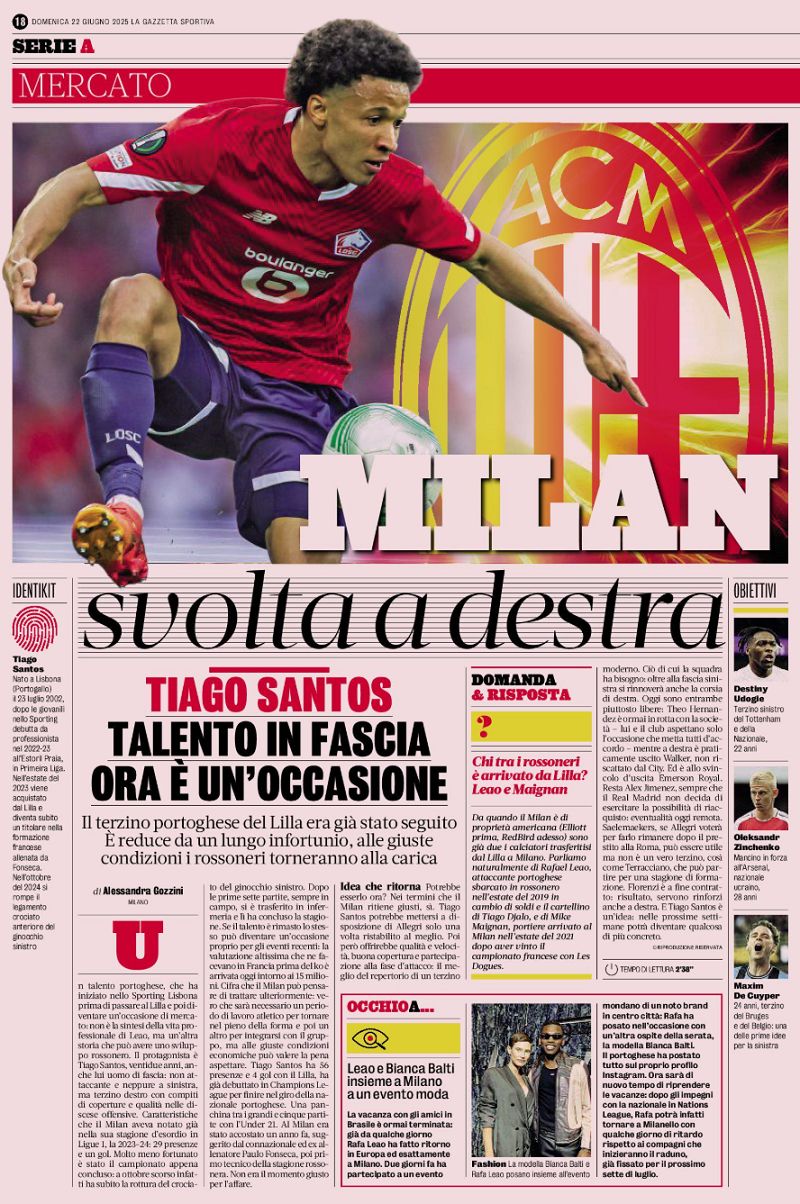 GdS: Lille defender Santos back on Milan's radar amid slashed price tag